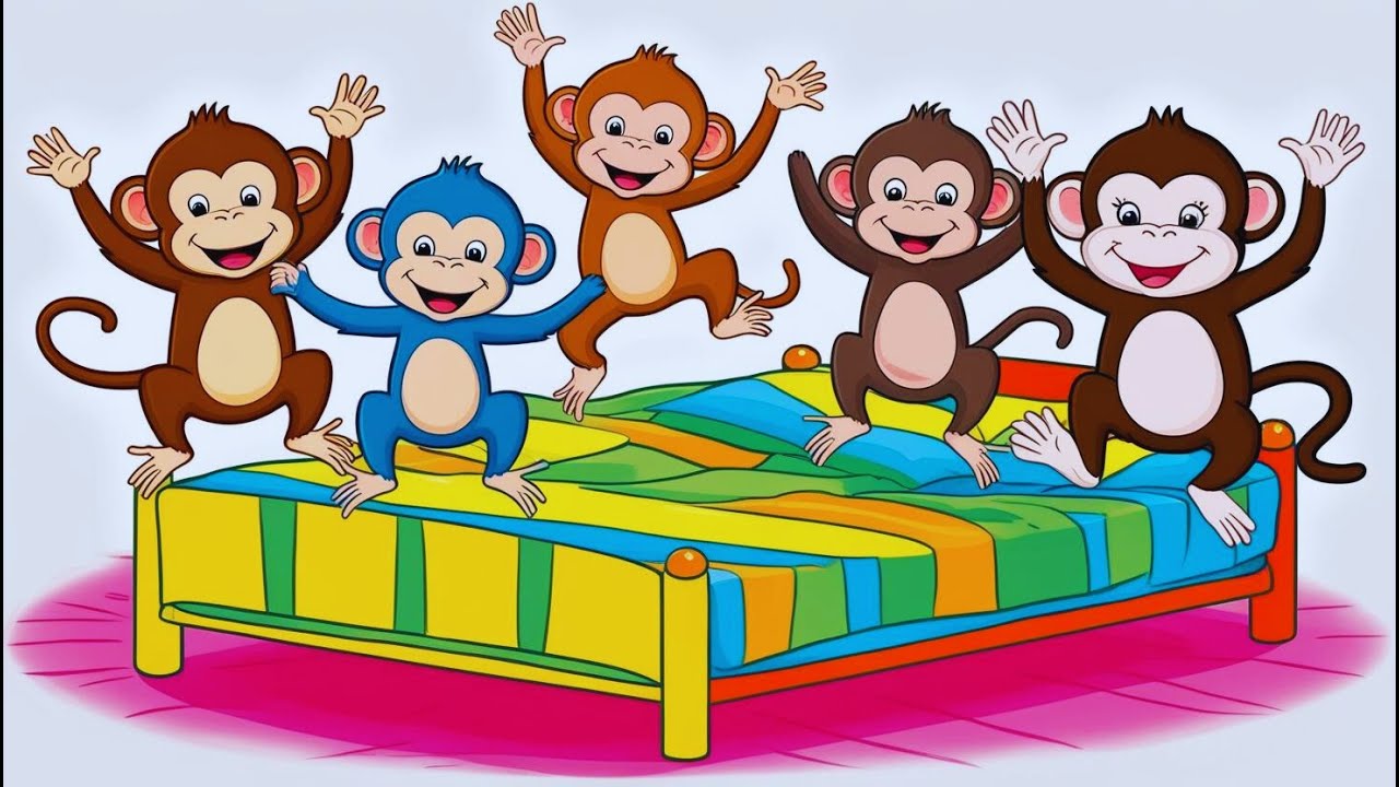 CINCO MACAQUINHOS PULANDO NA CAMA #cincomacaquinhos #musicainfantil ...