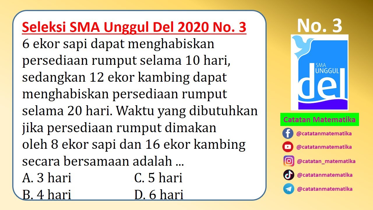 Pembahasan Soal SMA Del 2020 No. 3 - Soal Matematika Tes Masuk SMA ...