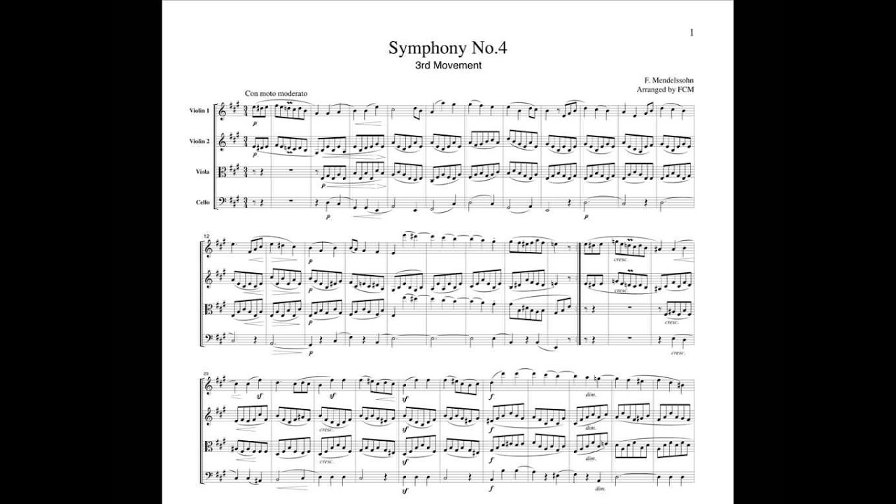 Mendelssohn Symphony No.4 3rd mvt., for string quartet, CM204 - YouTube