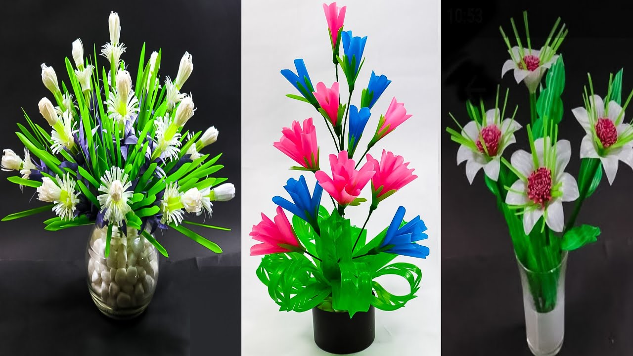 3 bunga dari sedotan | the idea of making beautiful flower crafts with ...