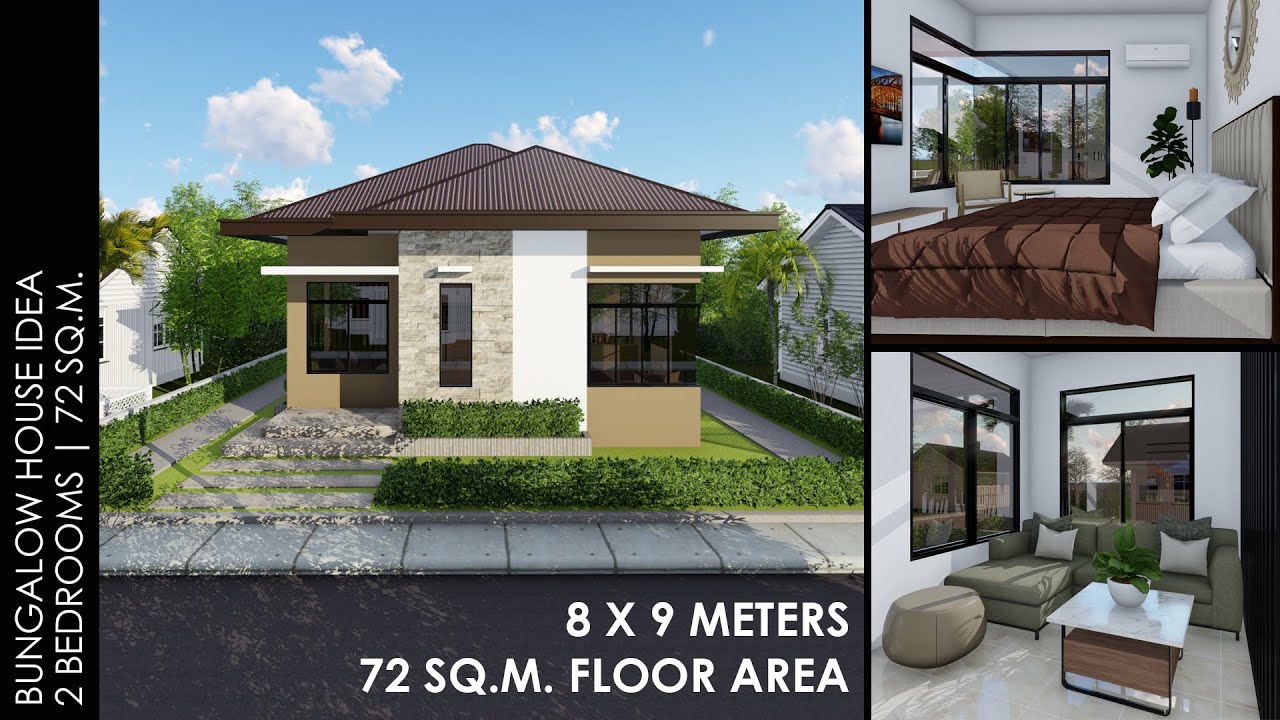 Bungalow House Idea | 2 Bedrooms | 72 sq.m (8x9 meters) | Line Space ...