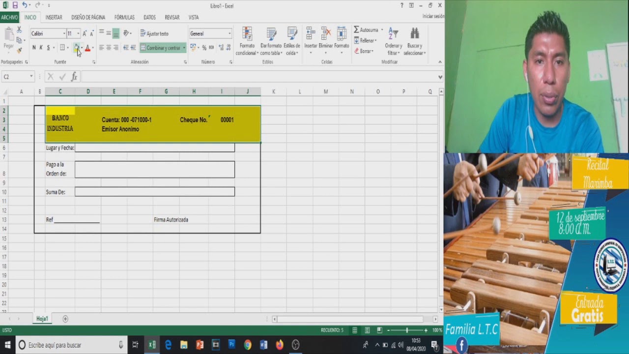 COMO REALIZAR UN CHEQUE EN EXCEL - YouTube