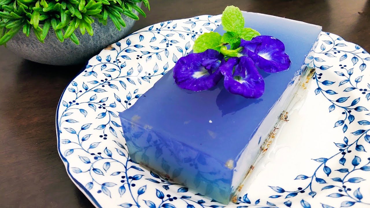 Ocean Blue Jelly Cake浪漫蝶豆花果冻Agar-agar pudding蓝花 Bunga Telang.Butterfly ...