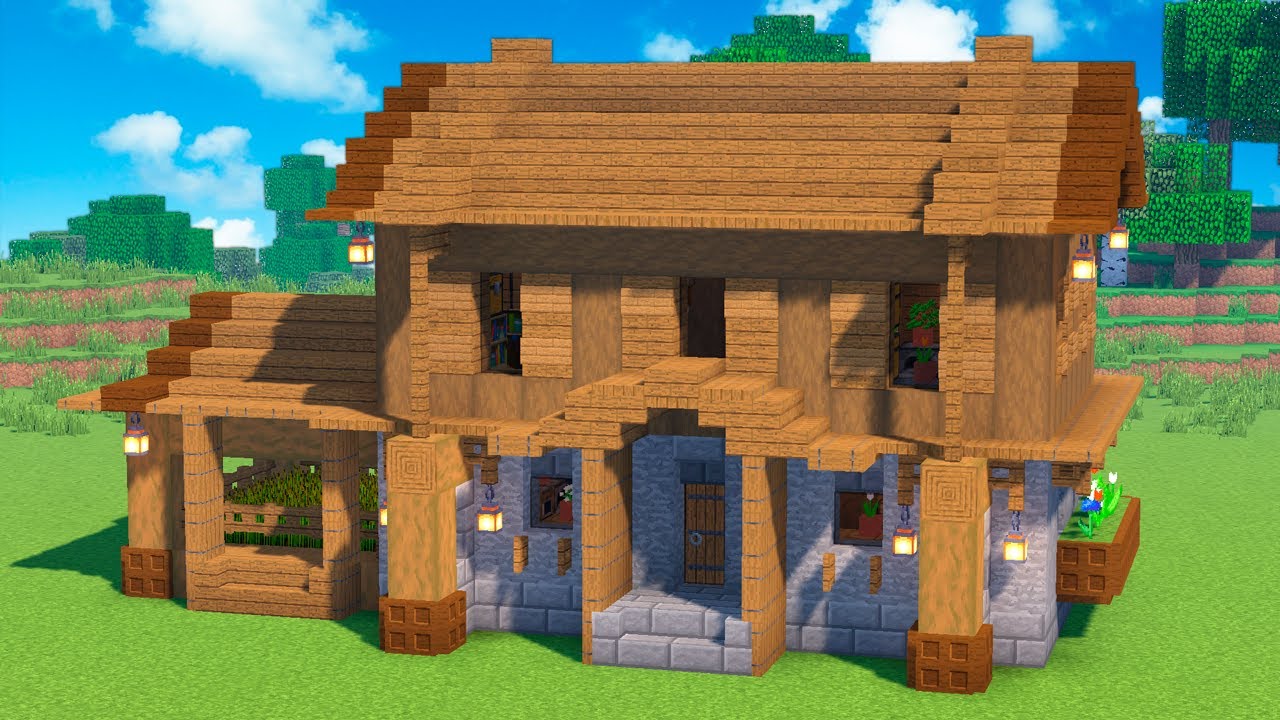Красивый Деревянный Дом для выживания в Minecraft Как построить