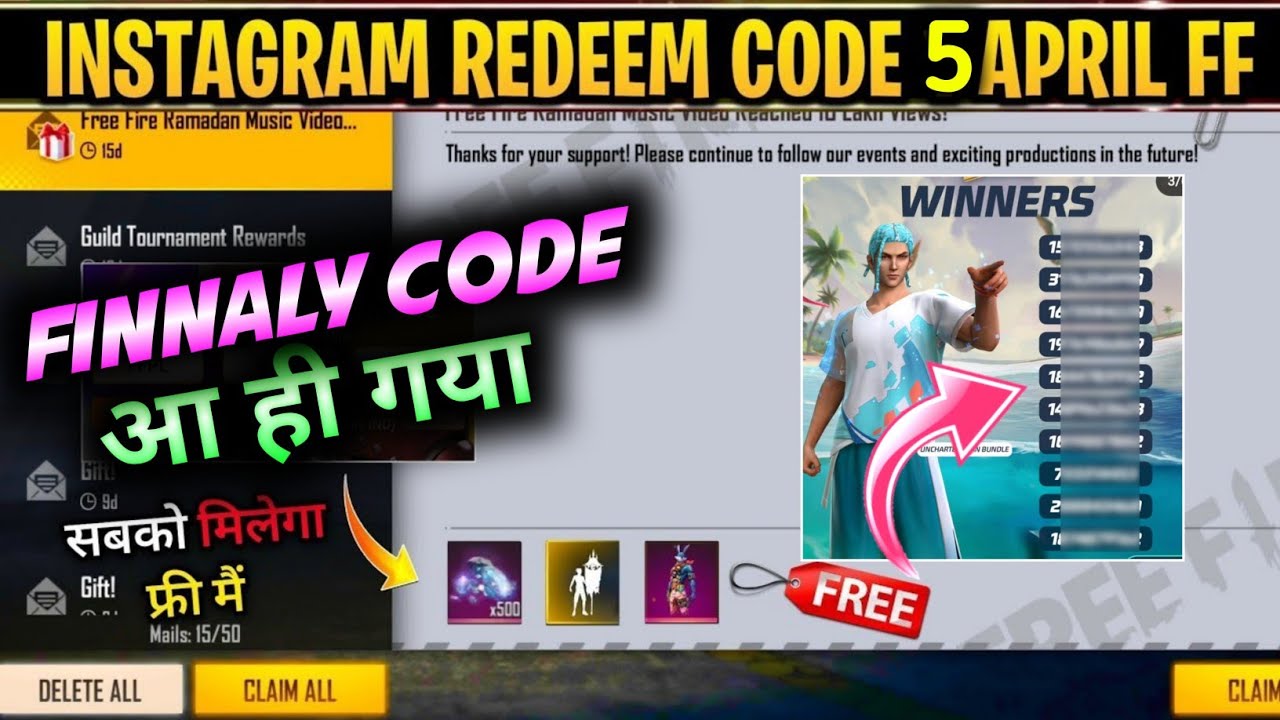 Redeem Code Free Fire Today।5 April Redeem Code Free Fire। Today Redeem Code। FF Instagram ...