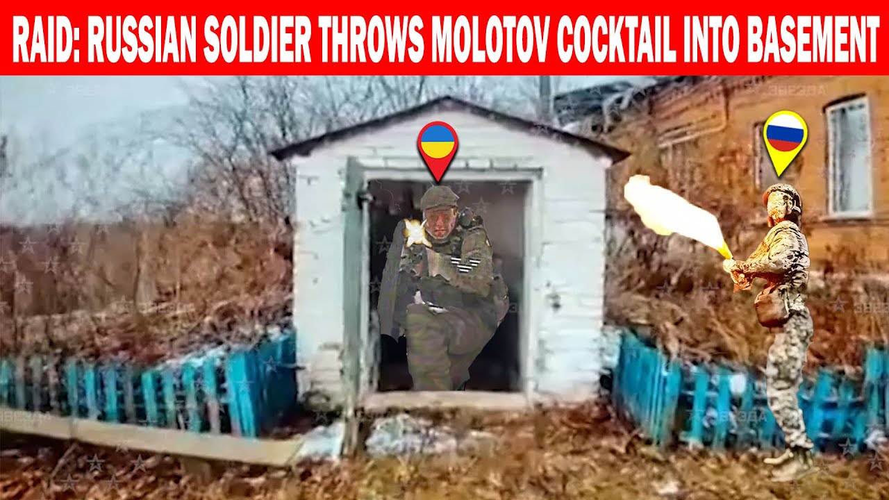 Raid: Russian soldier throws Molotov cocktail into basement - YouTube