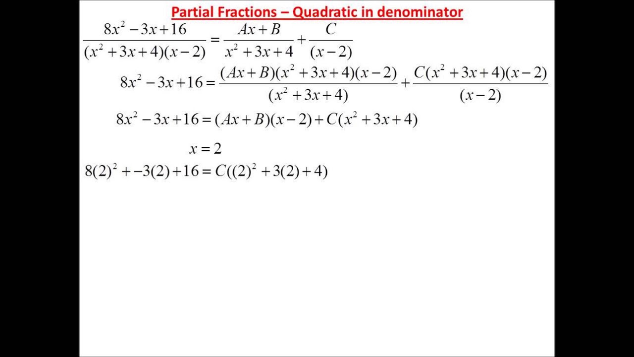 Partial Fractions Quadratic Denominator 2 - YouTube