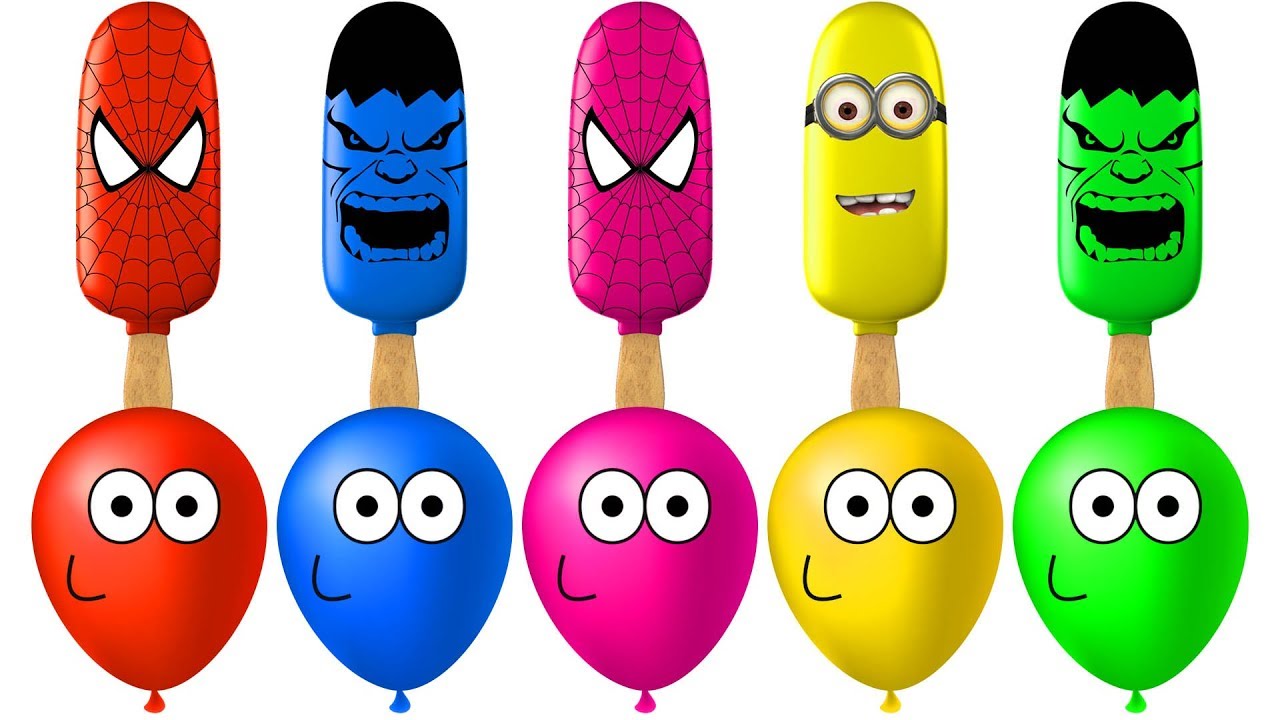Pou Balloons Spiderman Minions Hulk Ice Cream Colors Learn Finger ...