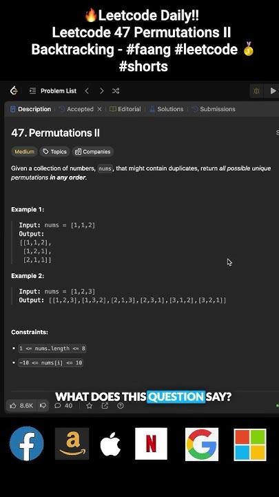 🔥leetcode Daily Leetcode 47 Permutations Ii Backtracking Faang Leetcode 🥇shorts Coding