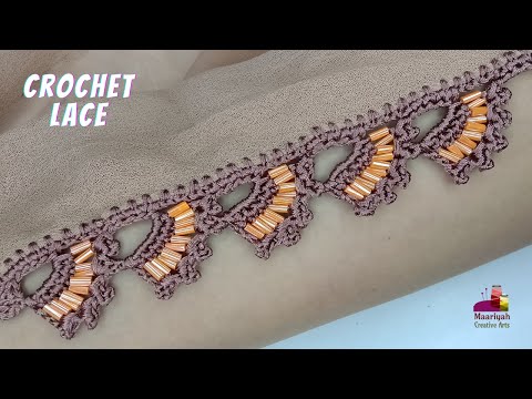 Crochet Edging | Crochet Lace using Pipe Beads | Qureshia Design - 405