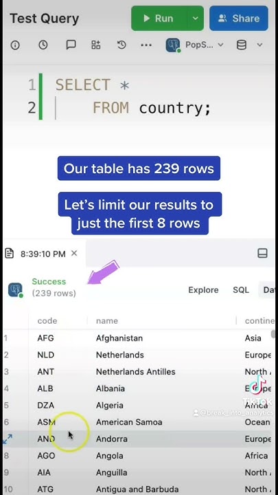 Learn Sql In 60 Seconds Lesson 2 Limit Clause 💻📈 Tech Sql Coding Code Tutorial Learn