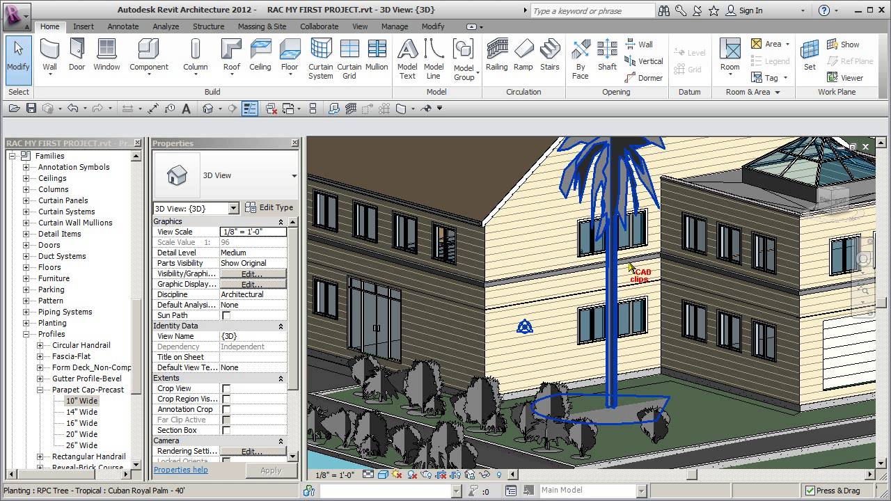 REVIT ARCH 2012 FIRST PROJECT 78 PARAPET CAP WALL SWEEP REVEAL - YouTube