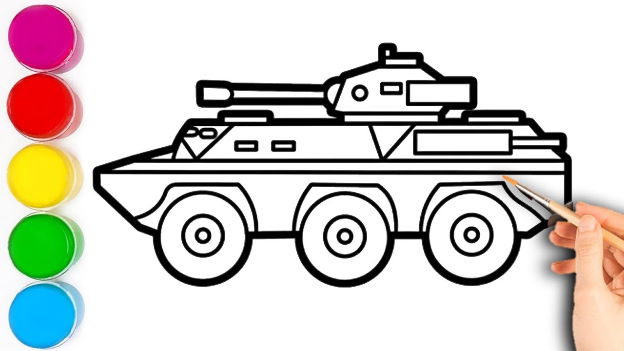 Army Tank Easy Drawing, Painting & Coloring For Kids and Toddlers ...