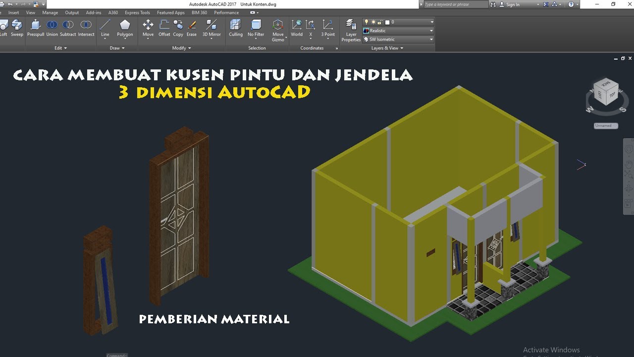Tutorial Menggambar Kusen Pintu Dan Jendela 3 DIMENSI di AutoCAD - YouTube