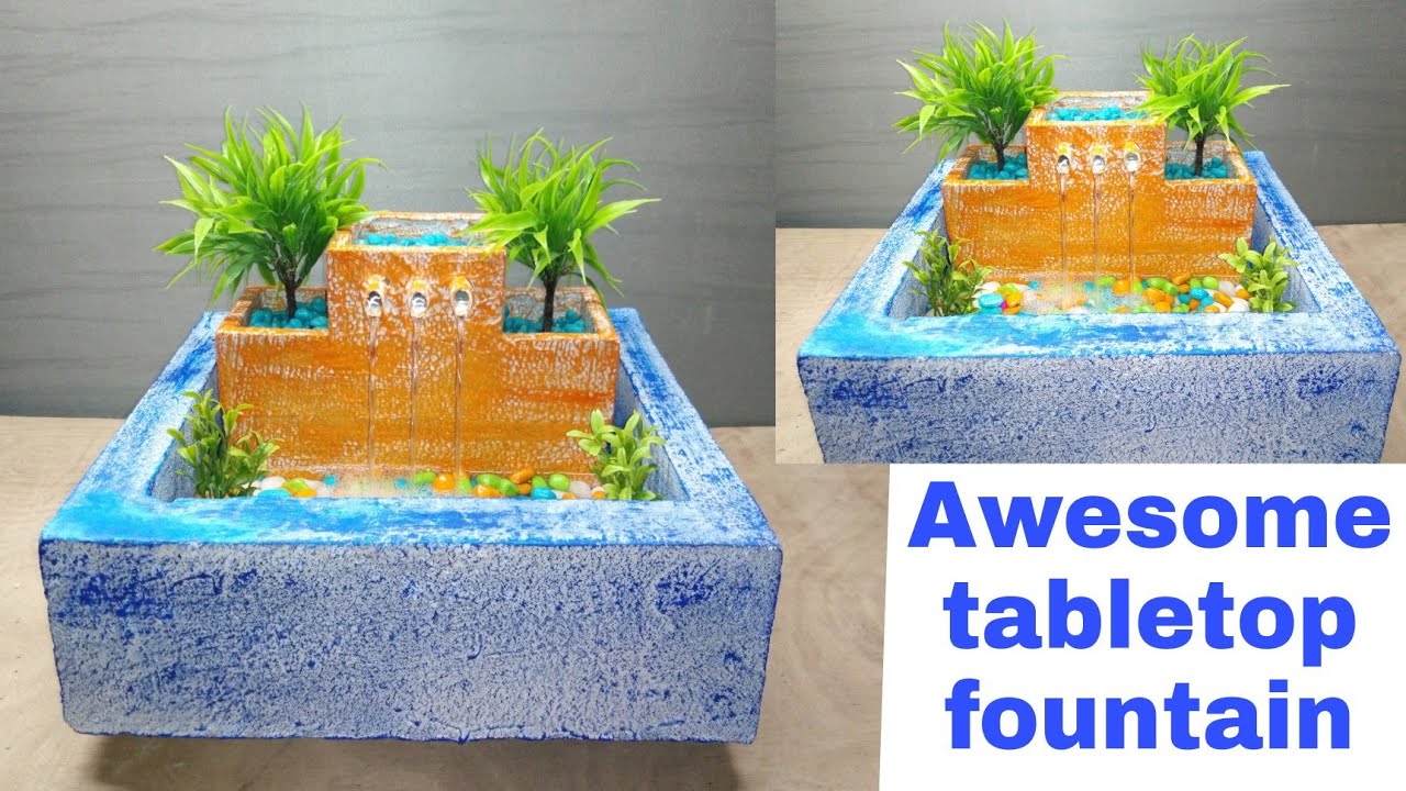 DIY desktop fountain from styrofoam & cement || waterfall making ...
