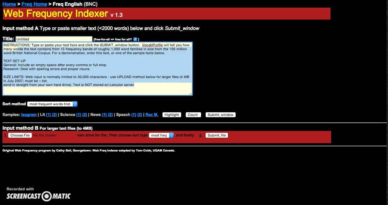 Lextutor - frequency tool tutorial - YouTube