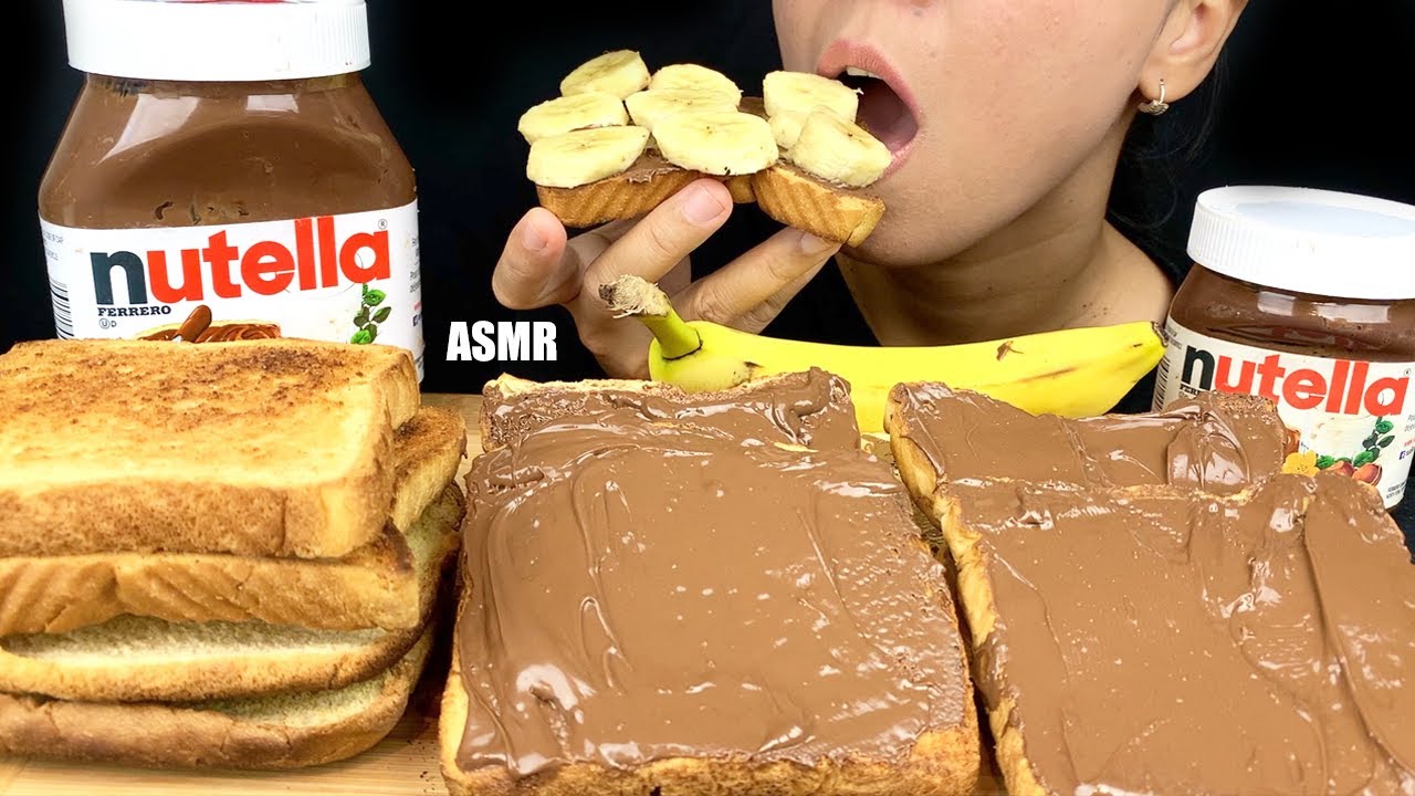 ASMR EATING NUTELLA BANANA TOAST 누텔라 크레이프 롤 | LaniEats ASMR - YouTube