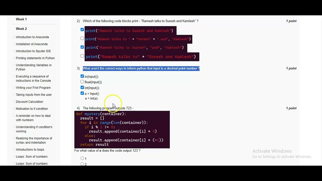 NPTEL week-2 Assignment 2 solutions of The Joy of Computing using ...