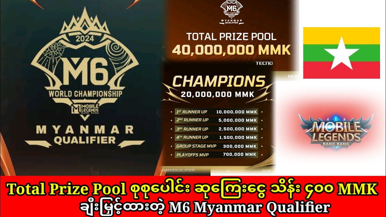 Total Prize Pool စုစုပေါင်း ဆုကြေးငွေ သိန်း ၄၀၀ MMK ချီးမြှင့်ထားတဲ့ M6 ...