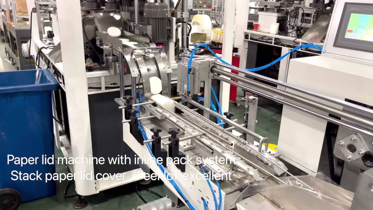 Stack paper cup lid cover forming and packing machine inline - YouTube