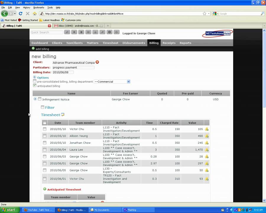 TaBS Time and Billing System - Bill or Fee Note Process - YouTube