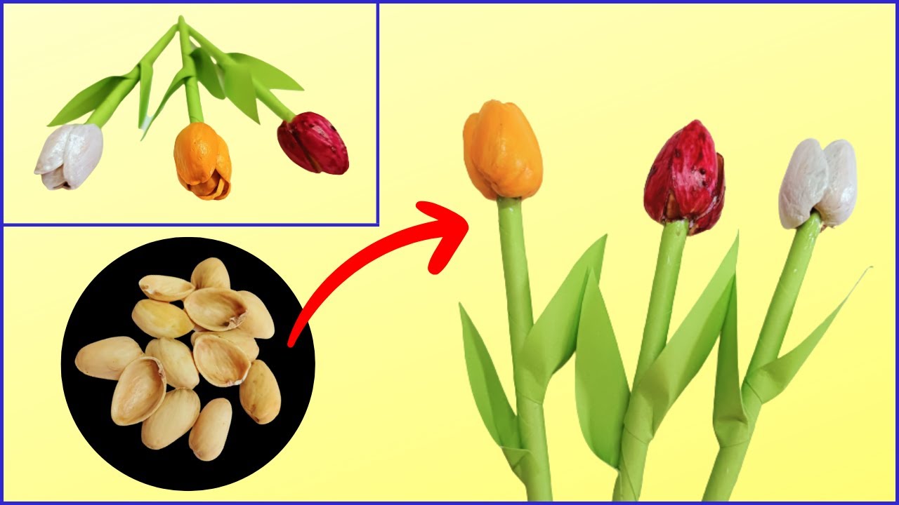 Pistachio Shell Craft| Pistachio Tulip Flower Making - YouTube