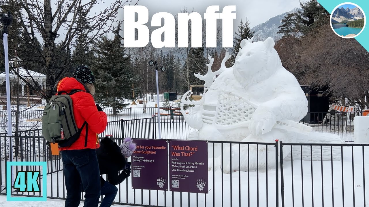 ️ Walking Tour of Beautiful Banff After Snowfall (Snow Sculptures!) 🇨🇦 ...