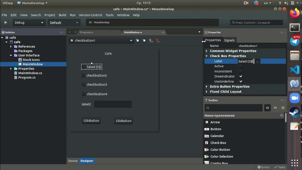 How to use component "Check box", c#, gtk, MonoDevelop - YouTube