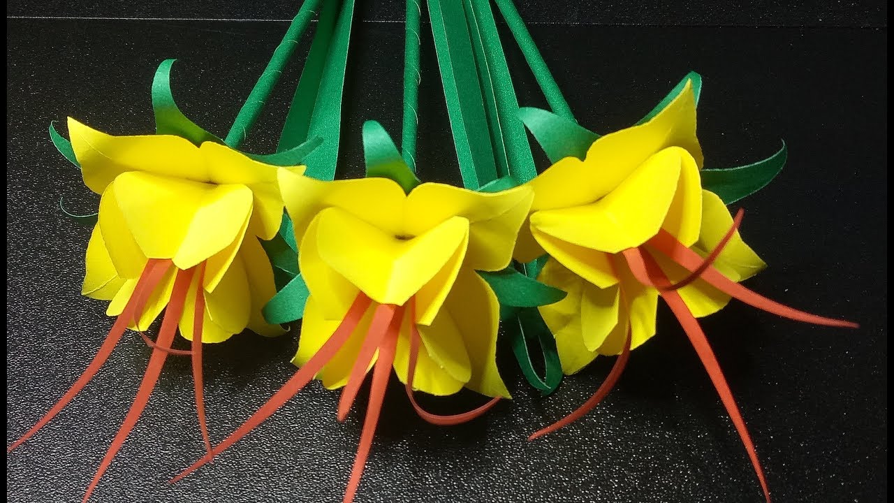 PAPER FLOWER WITH STEM 7 YouTube PAPER FLOWER WITH STEM 7 YouTube