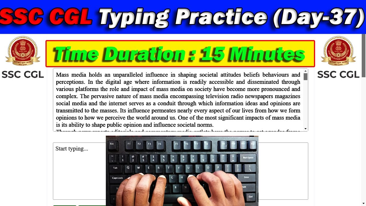 SSC CGL Typing Test Day- 37 | 40 WPM Typing Speed with 98.67% Accuracy ...