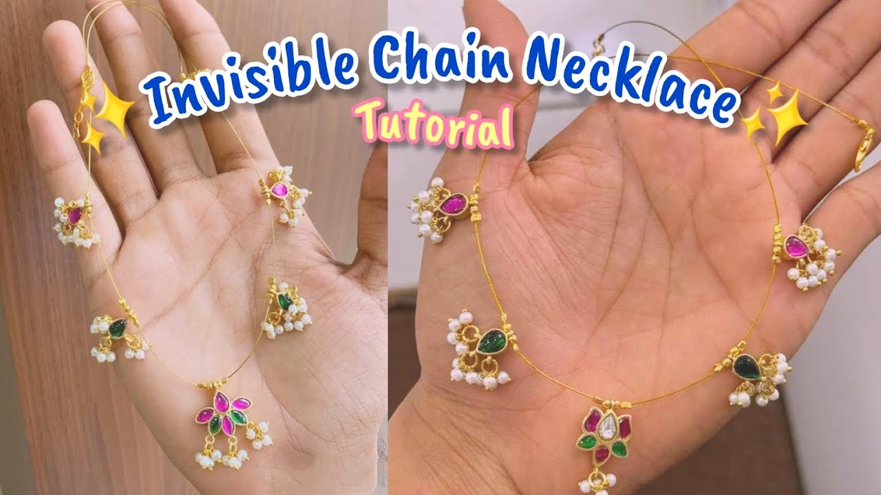 Invisible Chain Necklace Tutorial | DIY Trending Kundan Necklace # ...