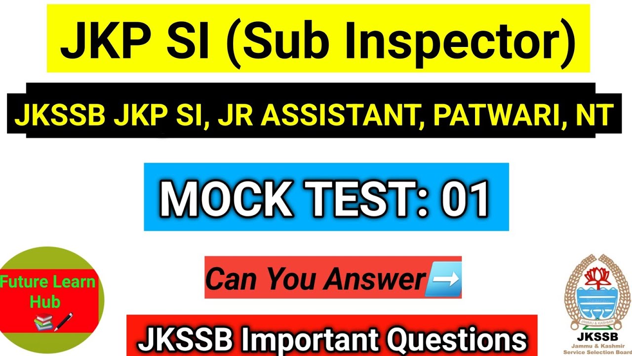 JKP SI MOCK TEST 01 | JKPSI MOCK TEST 2024 | JKP Sub Inspector Previous ...
