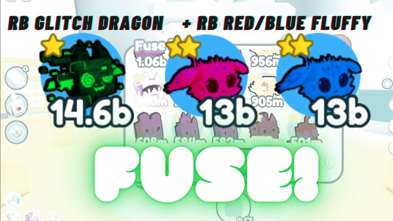 Fuse 1 Rainbow Glitched Dragon 2 Rainbow Red/Blue Fluffy | Pet ...