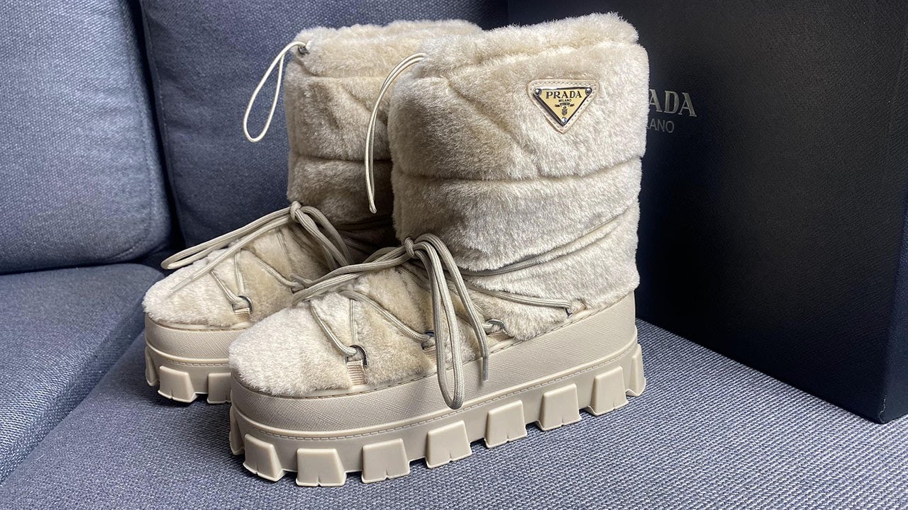 Prada Shearling après ski booties Ecru Review From Supkicks - YouTube