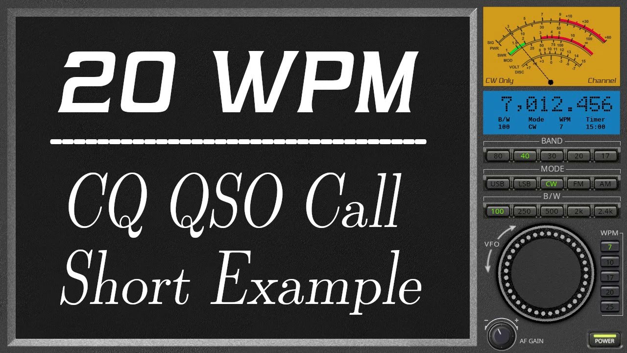 20wpm CQ QSO Call Short Example, cw morse code practice - YouTube