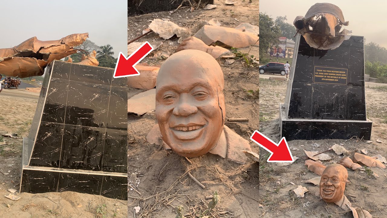 Nana Akufo Addo Statue Broken By Unknown Pressured Group - YouTube