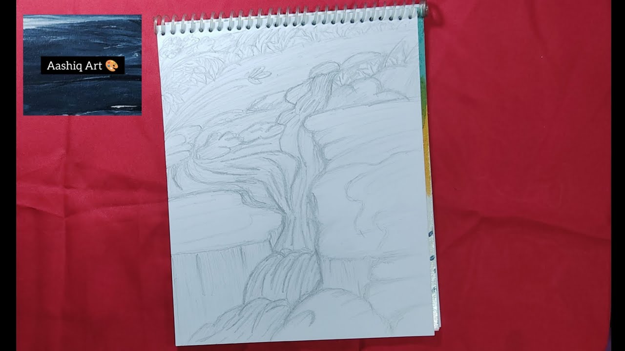 How to draw a small waterfall pencil . jharna ka chitra kaise banaen ...
