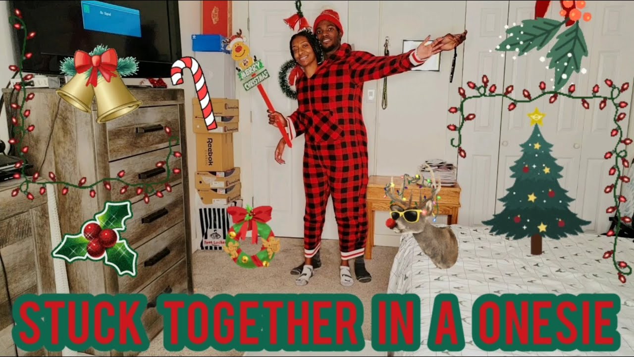 COUPLES STUCK TOGETHER IN A ONESIE CHALLENGE (CHRISTMAS EDITION) - YouTube