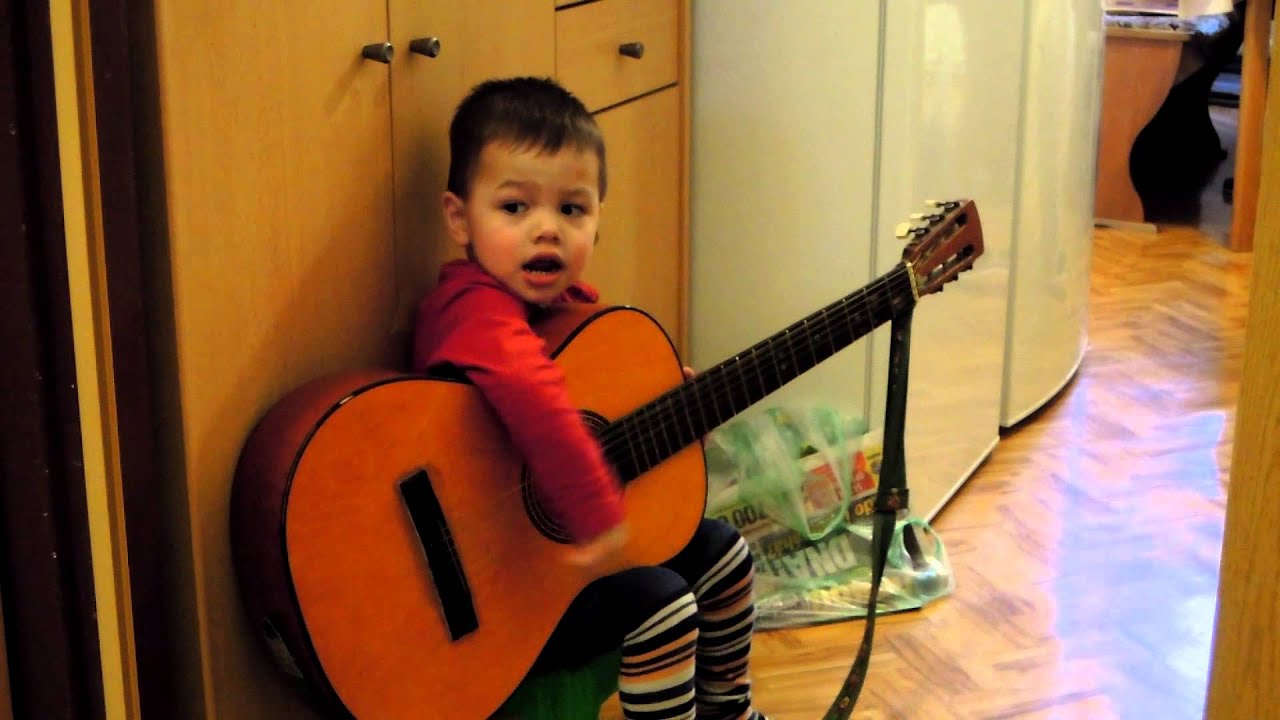 Cute eurasian baby playing guitar - YouTube