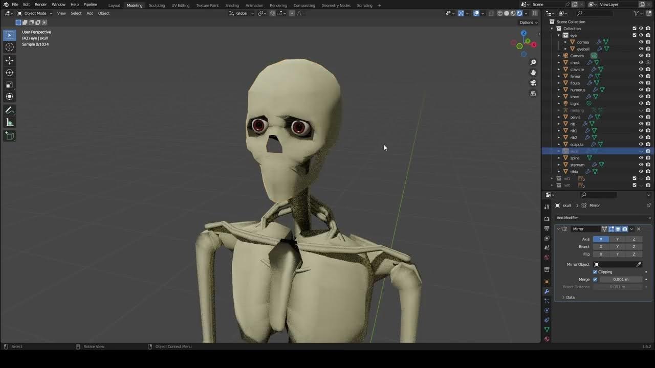 💀 low-poly skeleton game asset -- Blender 3D model (work in progress ...