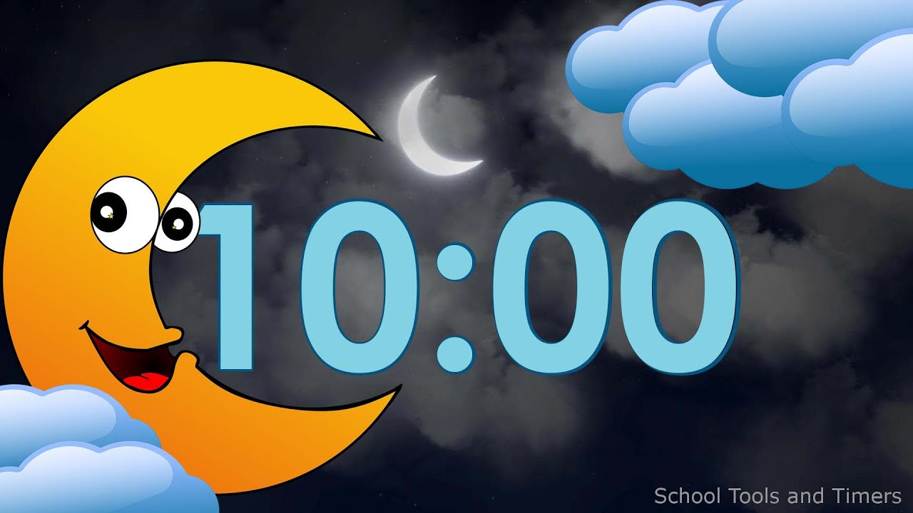 10 Minute Night 🌜 Moon Countdown Timer with Clouds - Cricket Alarm! ☁️☁ ...