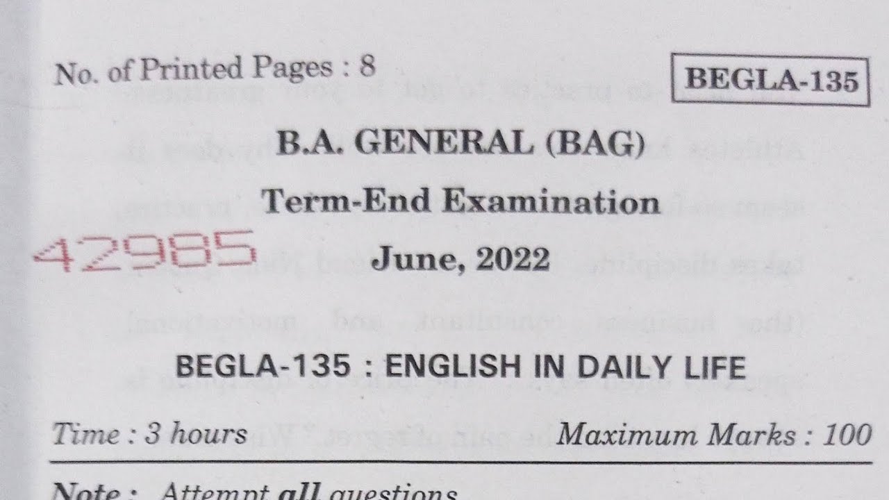 BEGLA 135| Question paper| August 30, 2022 - YouTube