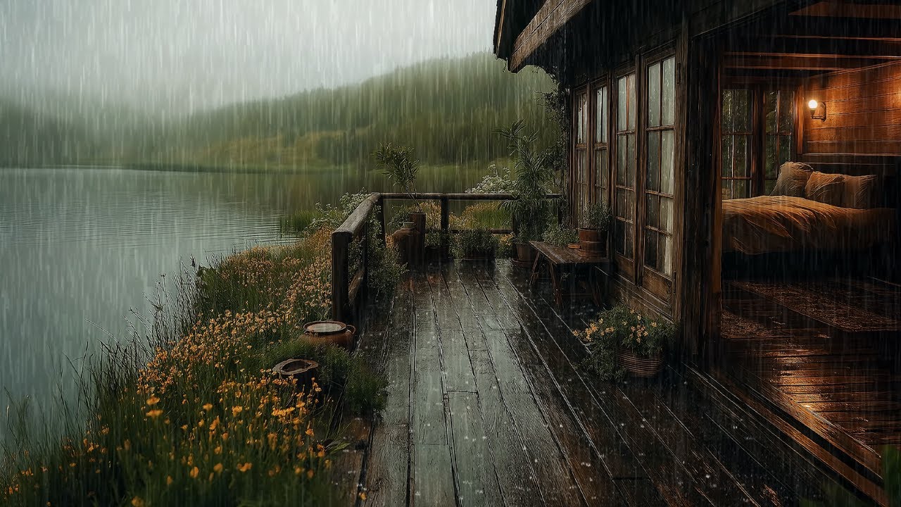 Cozy Rainy Night at the Lakeside Cabin 🌊 Gentle Rain Sounds for Deep ...