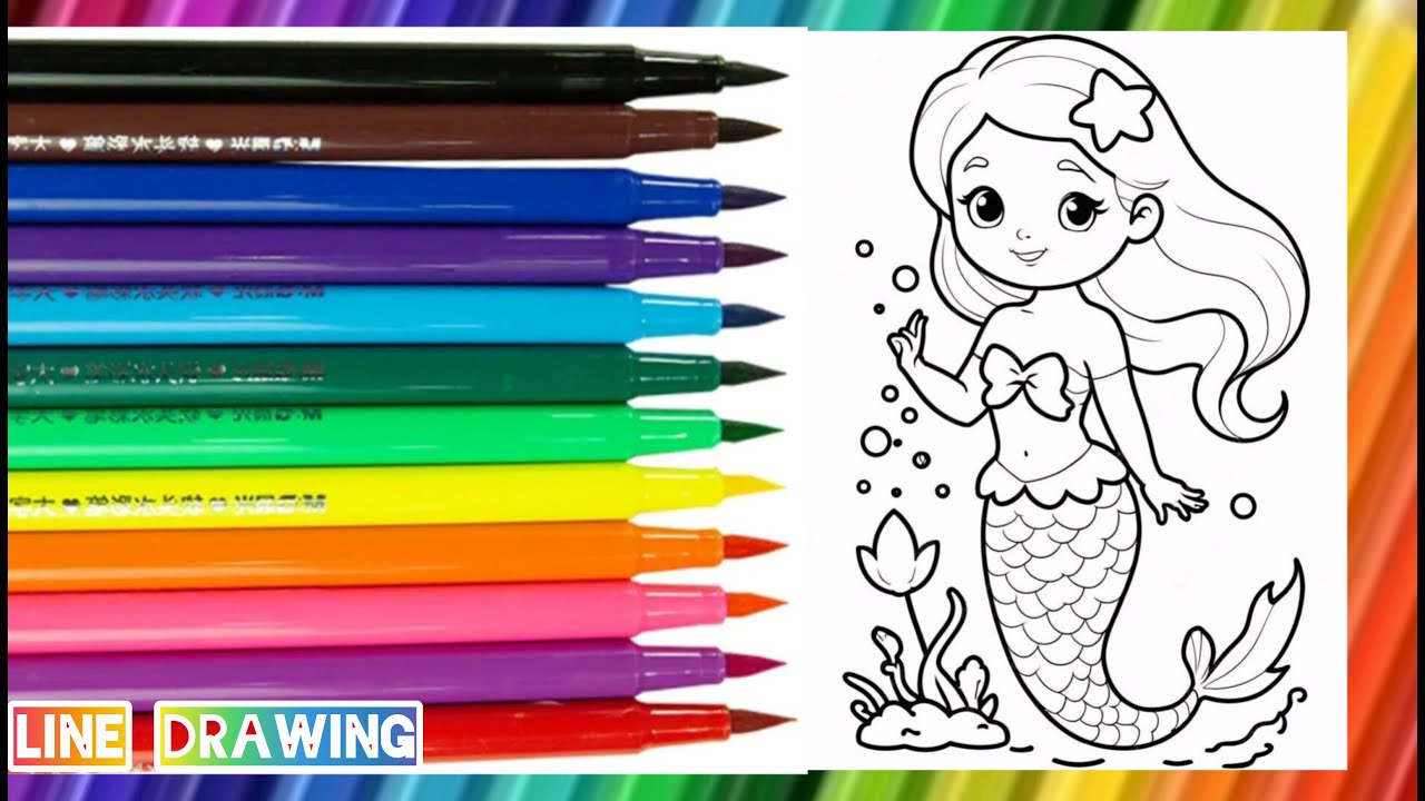 draw a cute mermaid for kids / Easy mermaid drawing, colouring for ...
