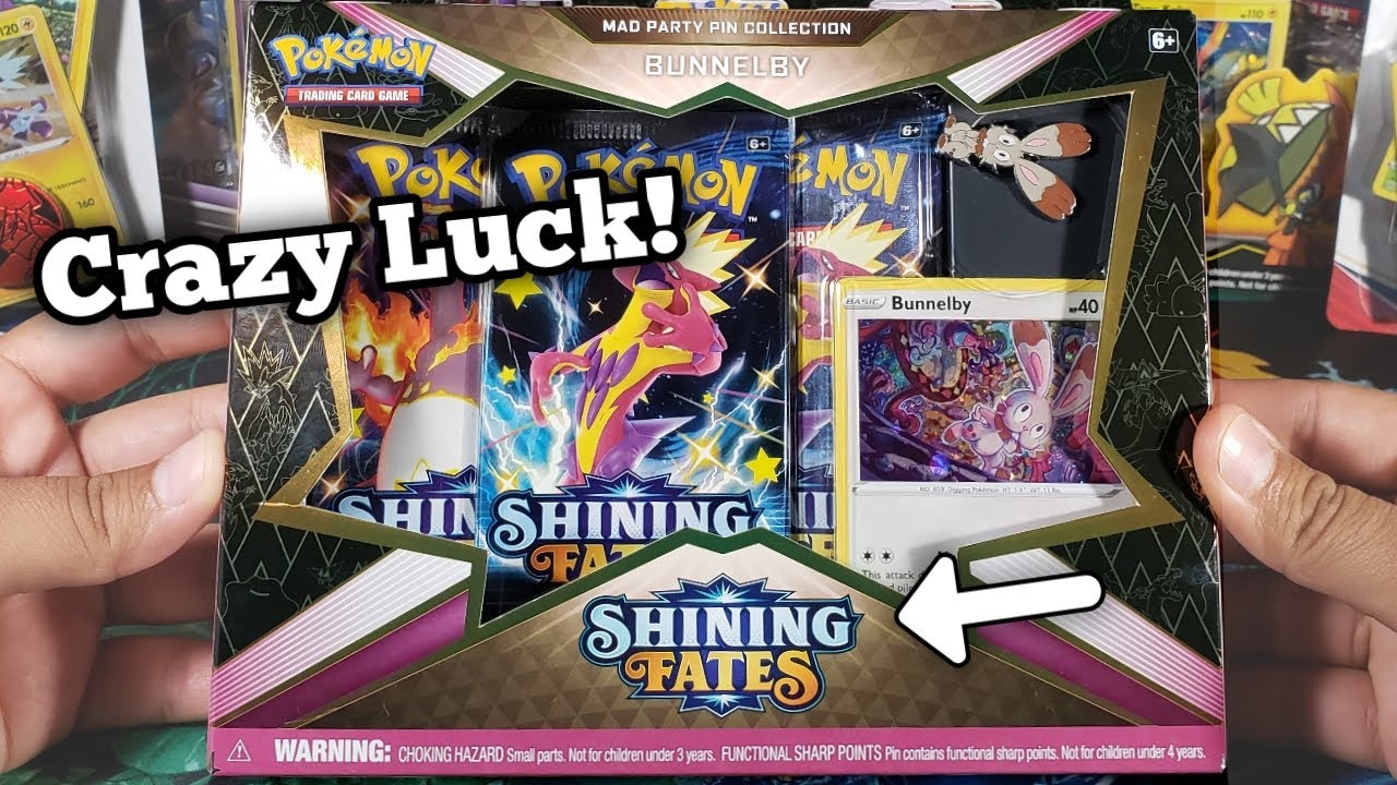 Pokemon Shining Fates Bunnelby Mad Party Pin Box Opening!! (SHINY EVERY ...