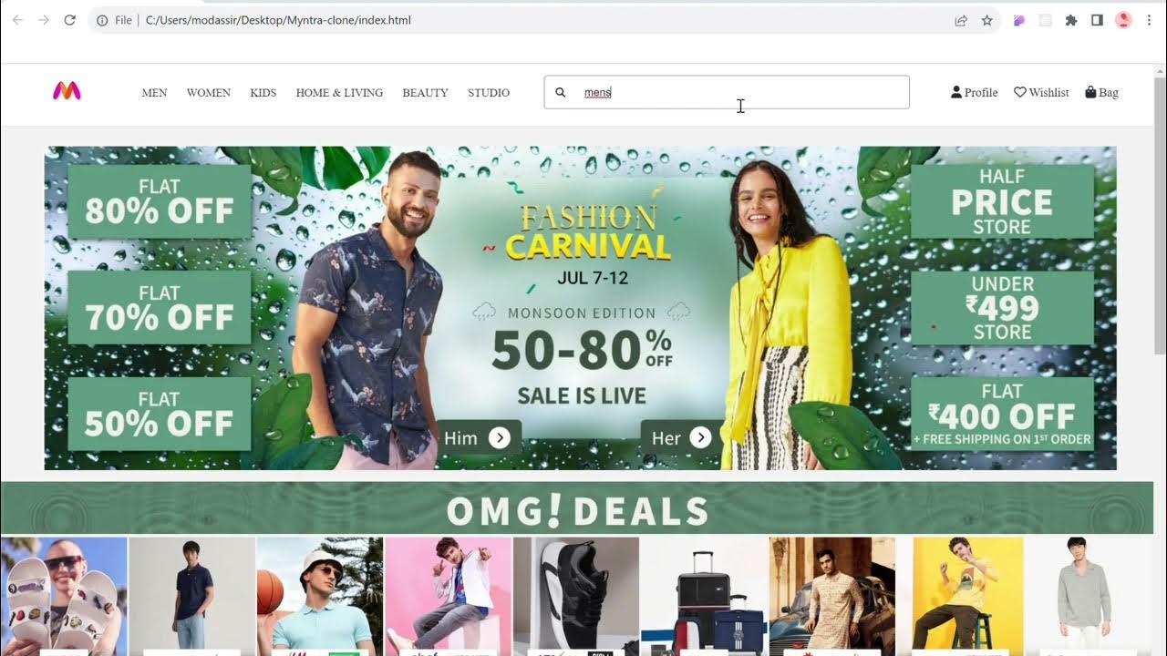 Myntra ecommerce clone app using html and css 😍 | Myntra ecommerce app | ecommerce website - YouTube