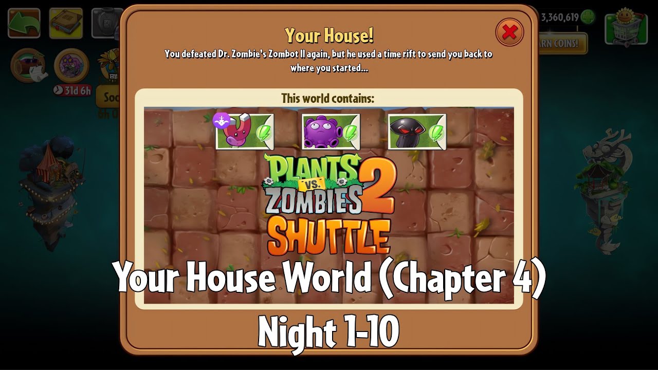 PvZ2 SHUTTLE - Your House World (Chapter 4), Night 1-10 - Gameplay ...
