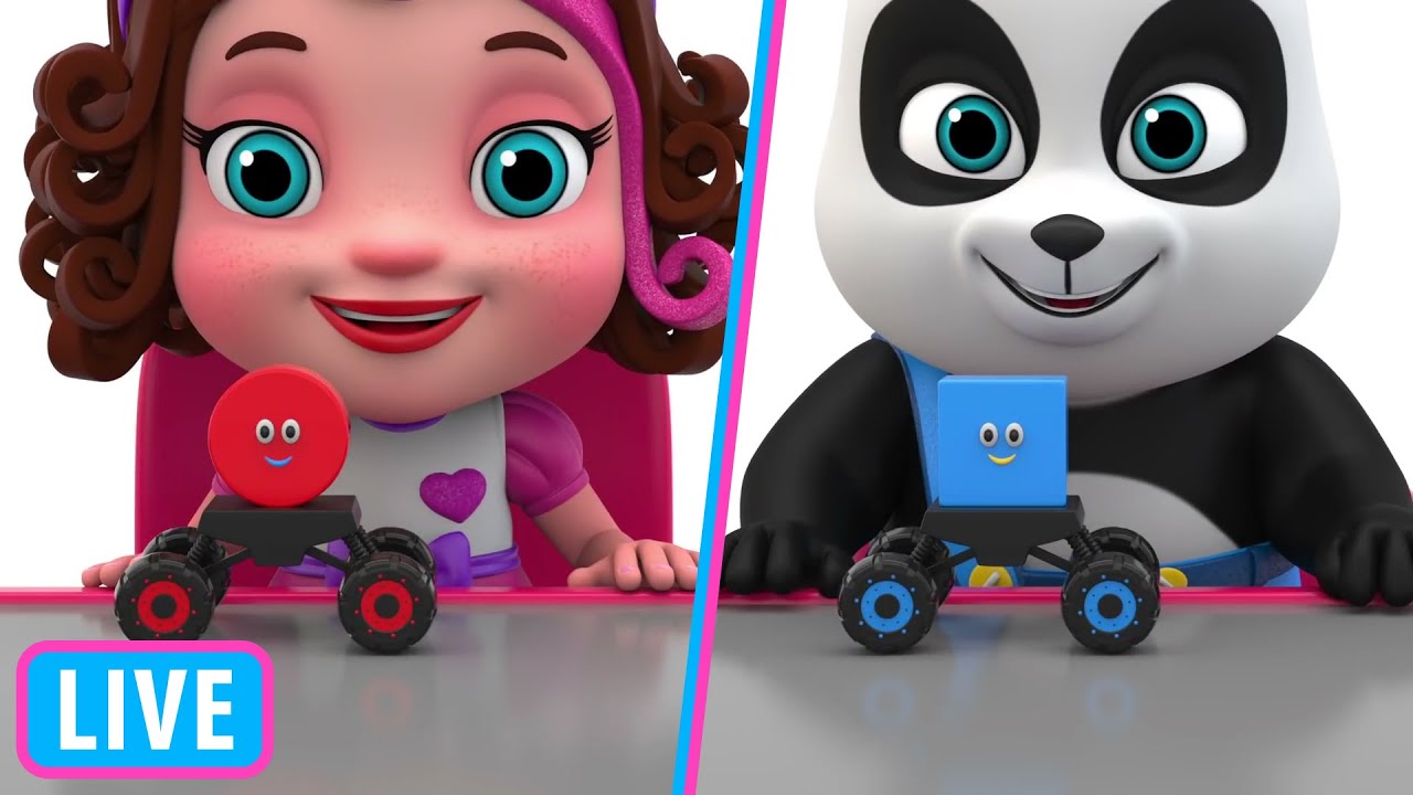 Pinky and Panda Learning Shapes with Shapes on Wheels Toys Live Stream ...