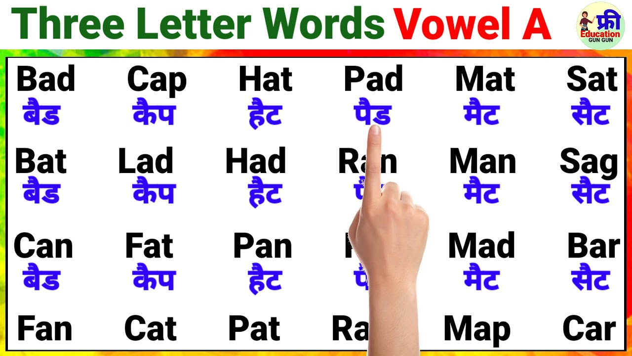 Three letter words | A Sounds words | vowel a sound words ...