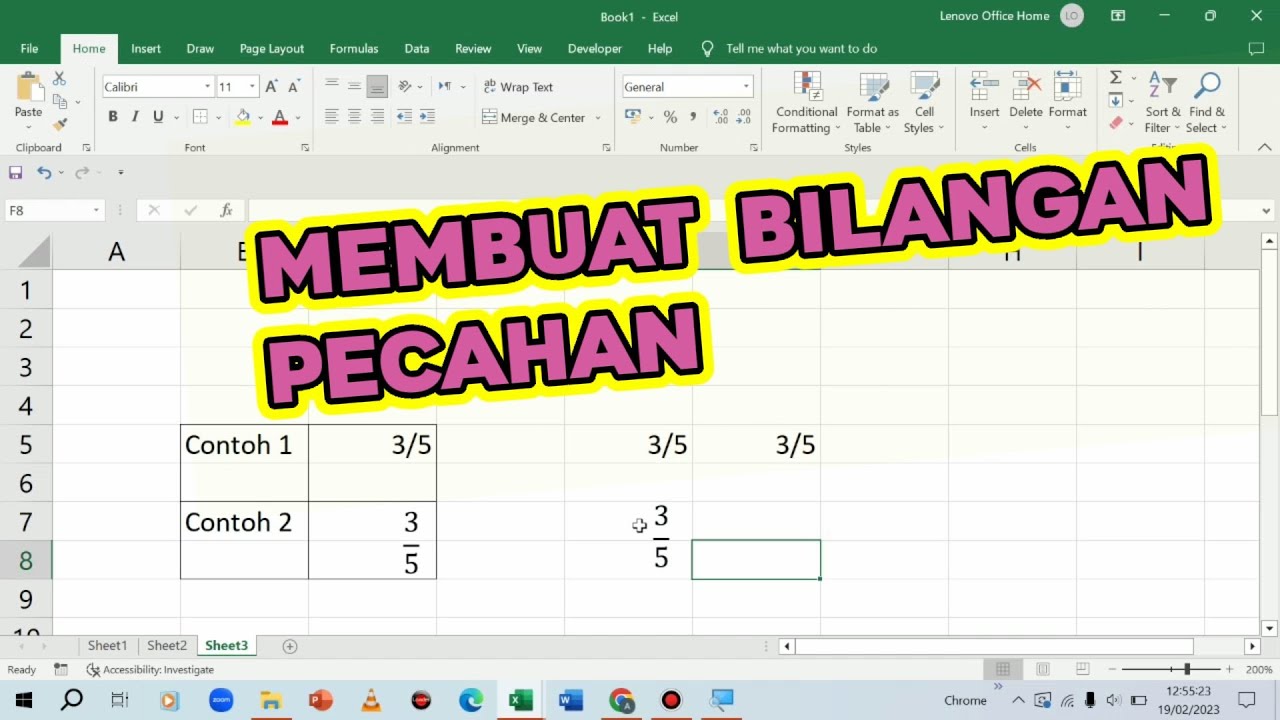Cara Menulis Bilangan Pecahan di Microsoft Excel - YouTube